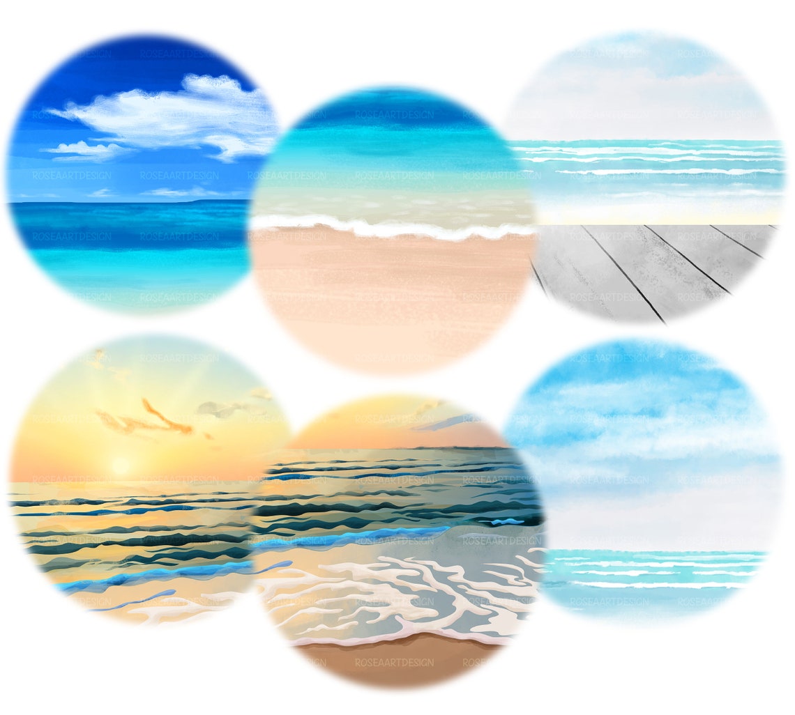 Watercolor Seascapes Clipart, Instant Download, Ocean Sky Sea Sand ...