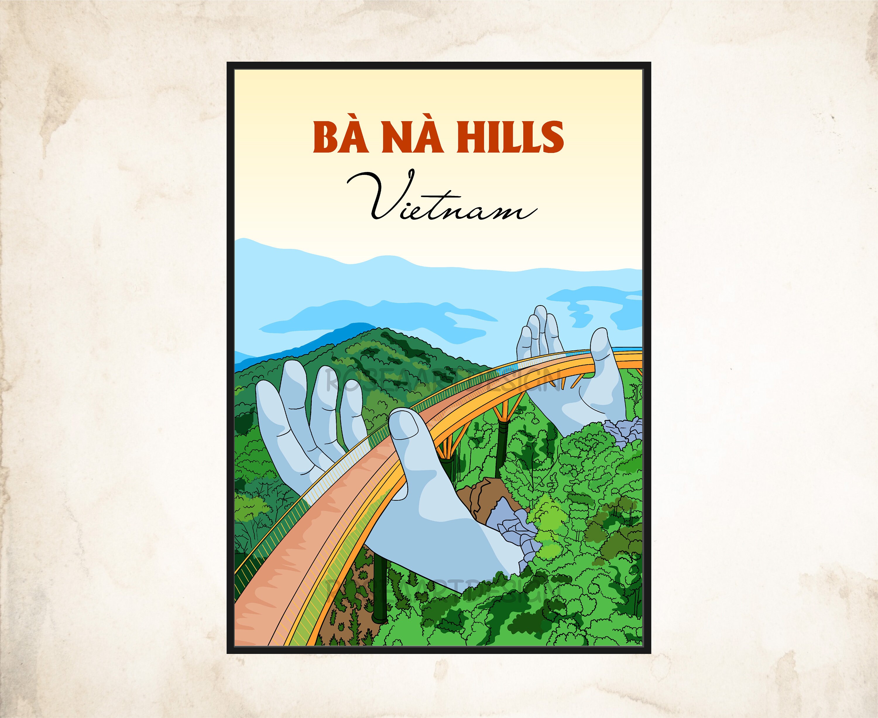 Ba Na Hills Poster: Golden Bridge, Vietnam Retro Travel Print (instant ...