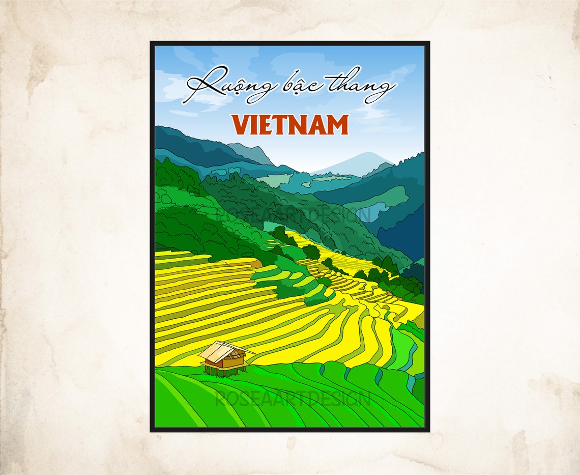 Vietnam Rice Fields Poster: Ha Giang Mountain Landscape Art (digital ...