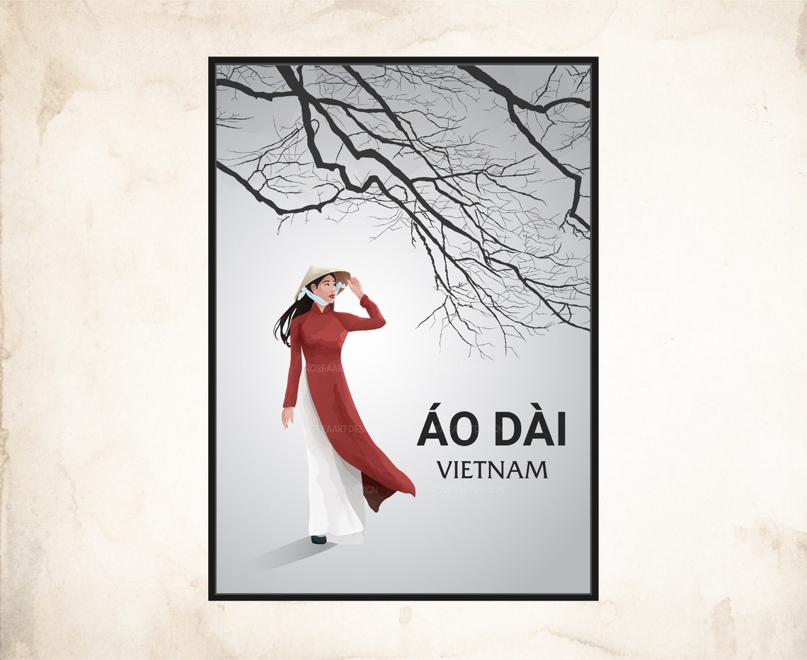 Ao Dai Vietnam Poster, Vietnamese Traditional Clothes, Vintage Poster ...