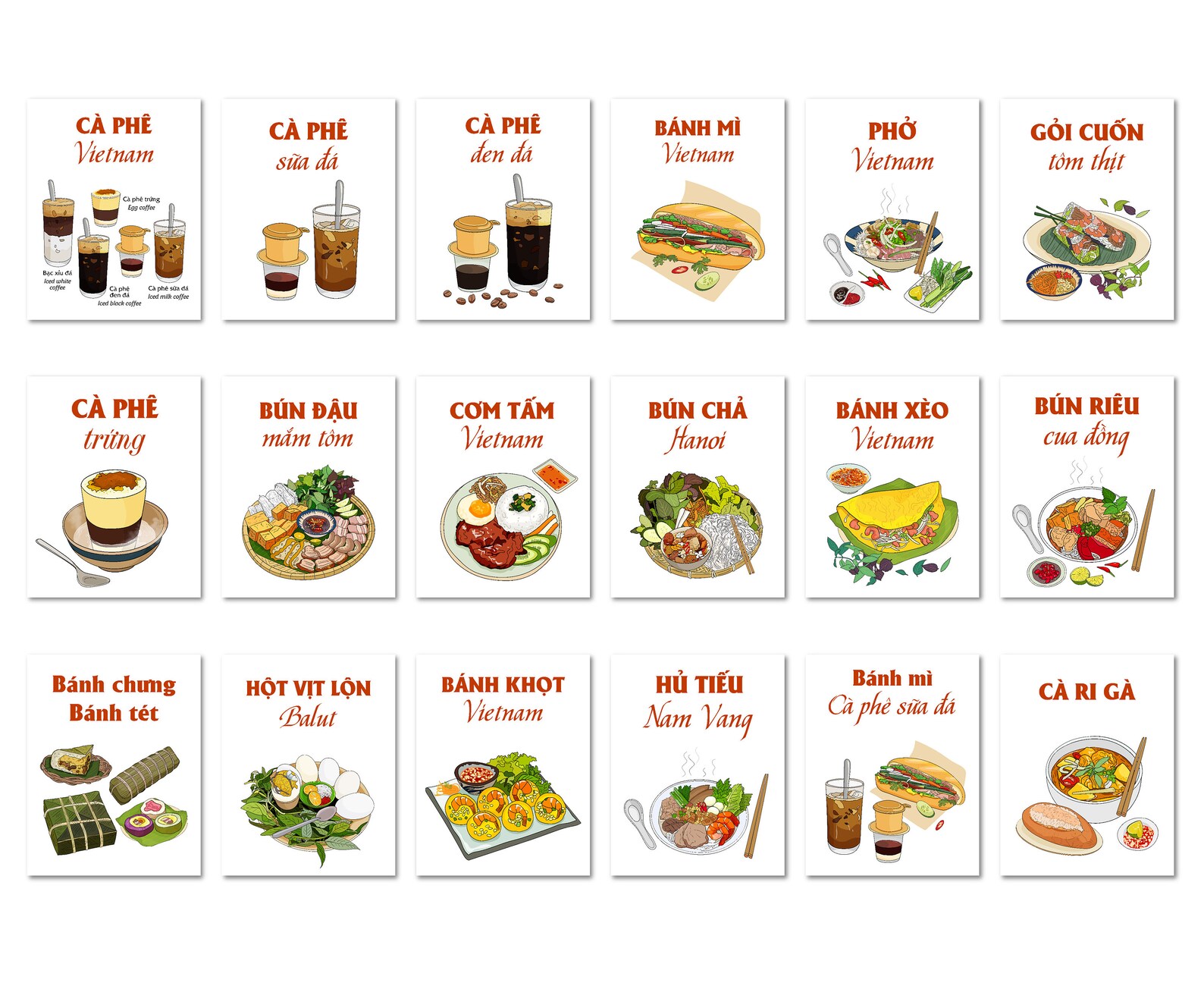 Vietnamese Food Clipart: Pho, Spring Rolls, Banh Mi (PNG, EPS) - Etsy