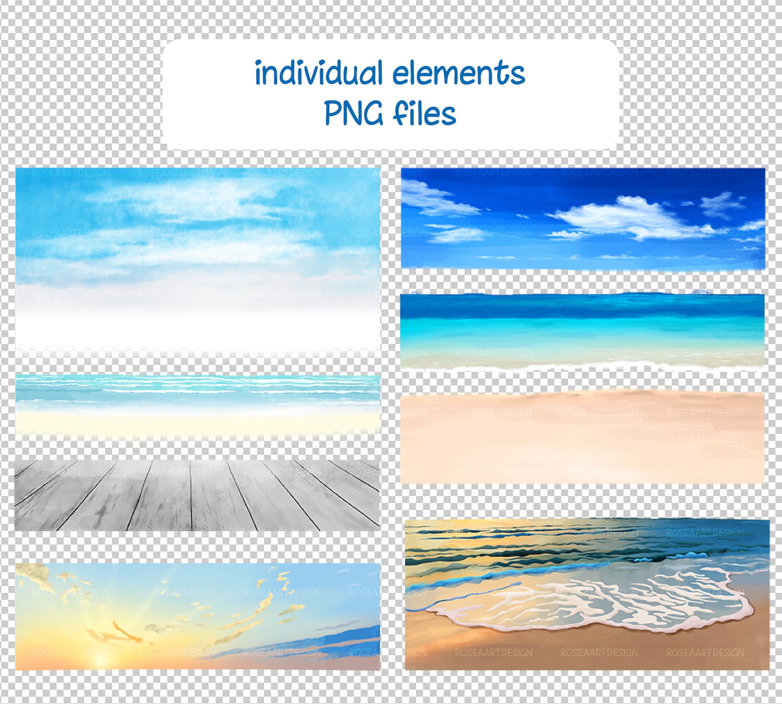 Watercolor Seascapes Clipart, Instant Download, Ocean Sky Sea Sand ...