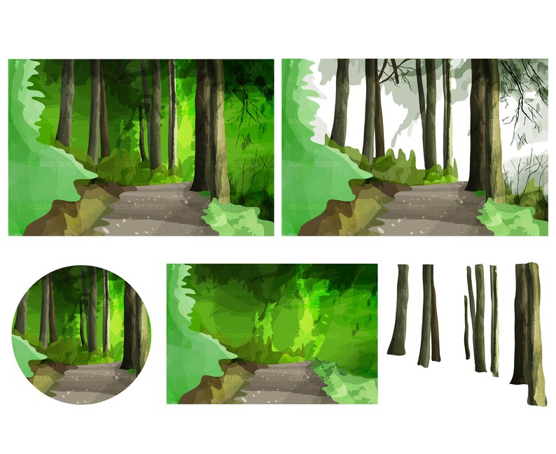 Watercolor Forest Clipart, Forest Landscape, Nature Scene, Instant ...
