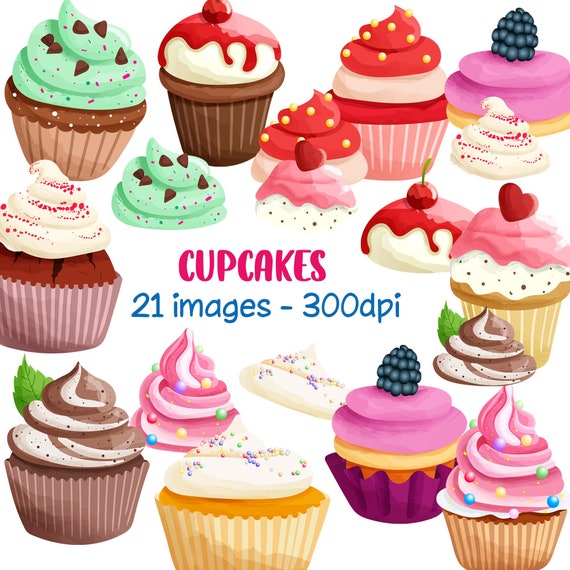 Watercolor Cupcake Clipart Instant Download Dessert - Etsy