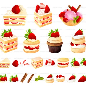 Watercolor Strawberry Desserts Clipart, Strawberry Shortcake ...