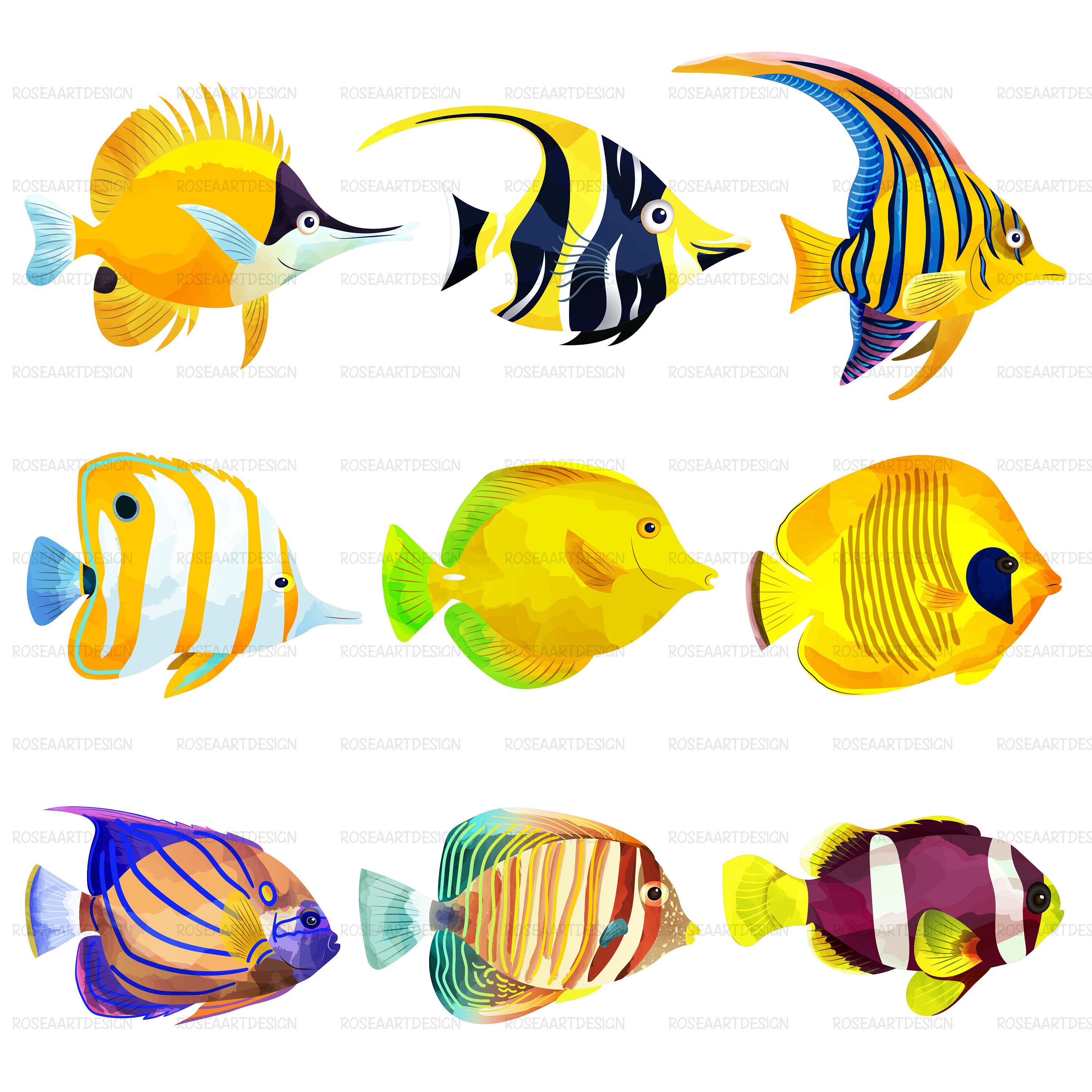 Watercolor Tropical Fish Clipart, Instant Download, Colorful Fish ...