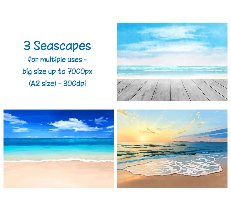 Watercolor Seascapes Clipart, Instant Download, Ocean Sky Sea Sand ...