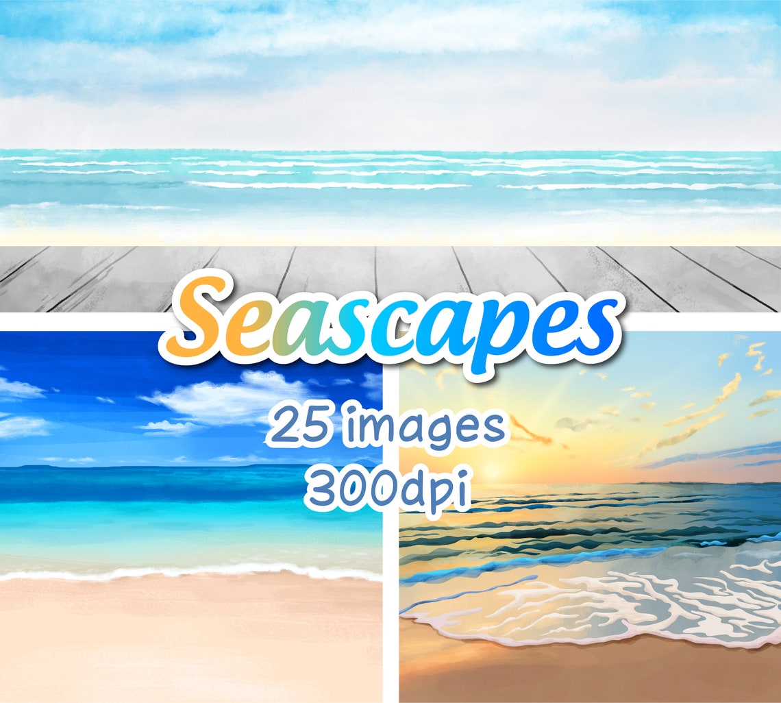 Watercolor Seascapes Clipart, Instant Download, Ocean Sky Sea Sand ...