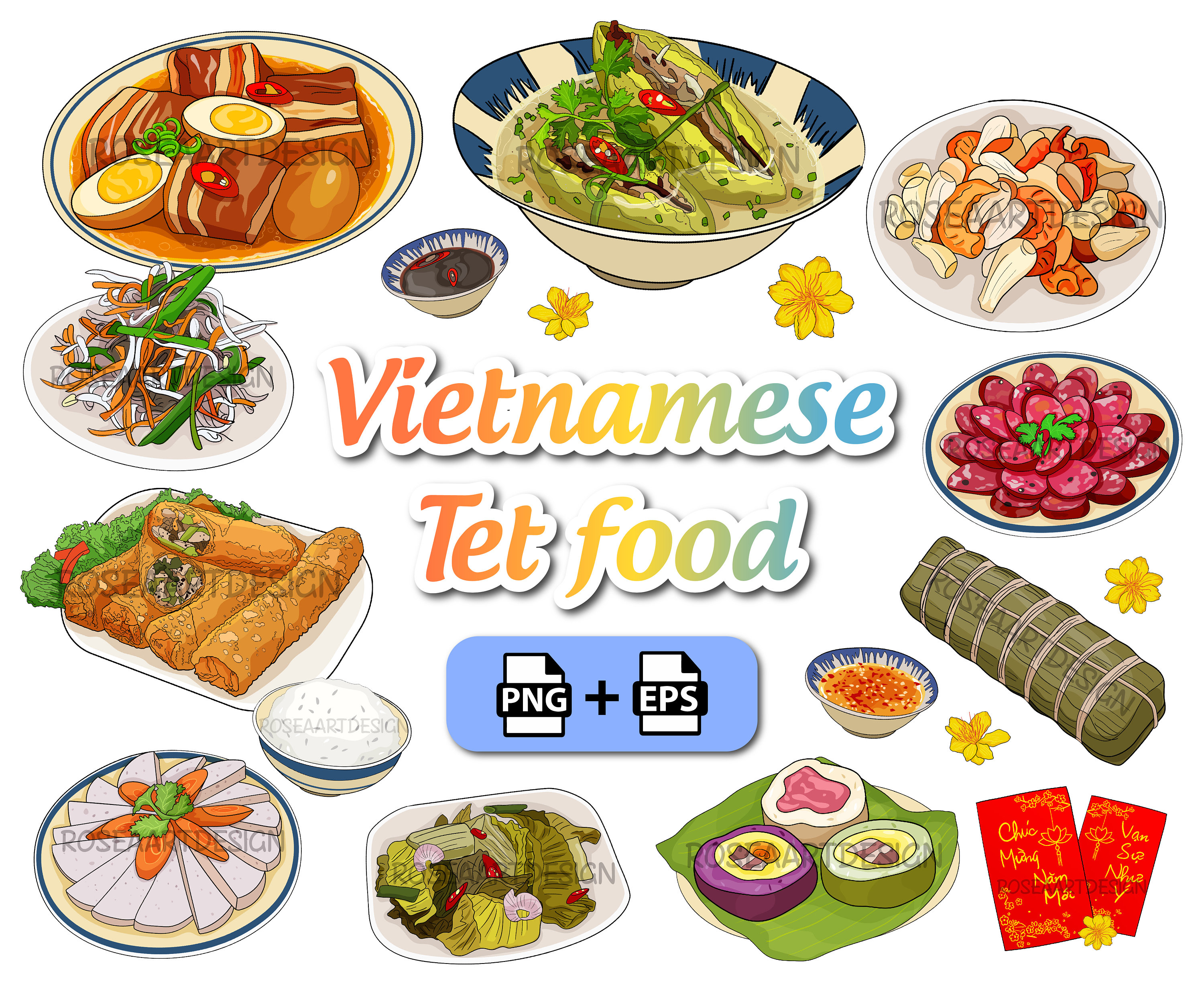 Vietnamese Tet Food Clipart (southern), Tet Holiday Foods, Vietnamese ...