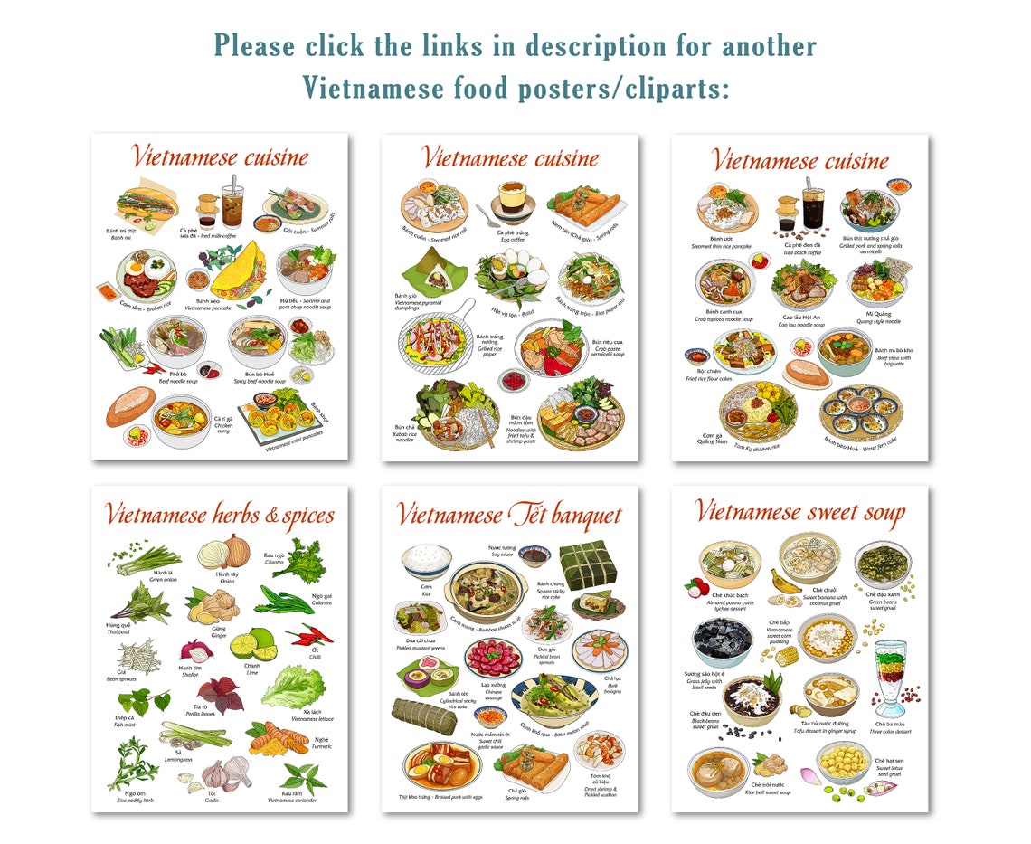 Vietnamese Food Clipart: Pho, Spring Rolls, Banh Mi (PNG, EPS) - Etsy