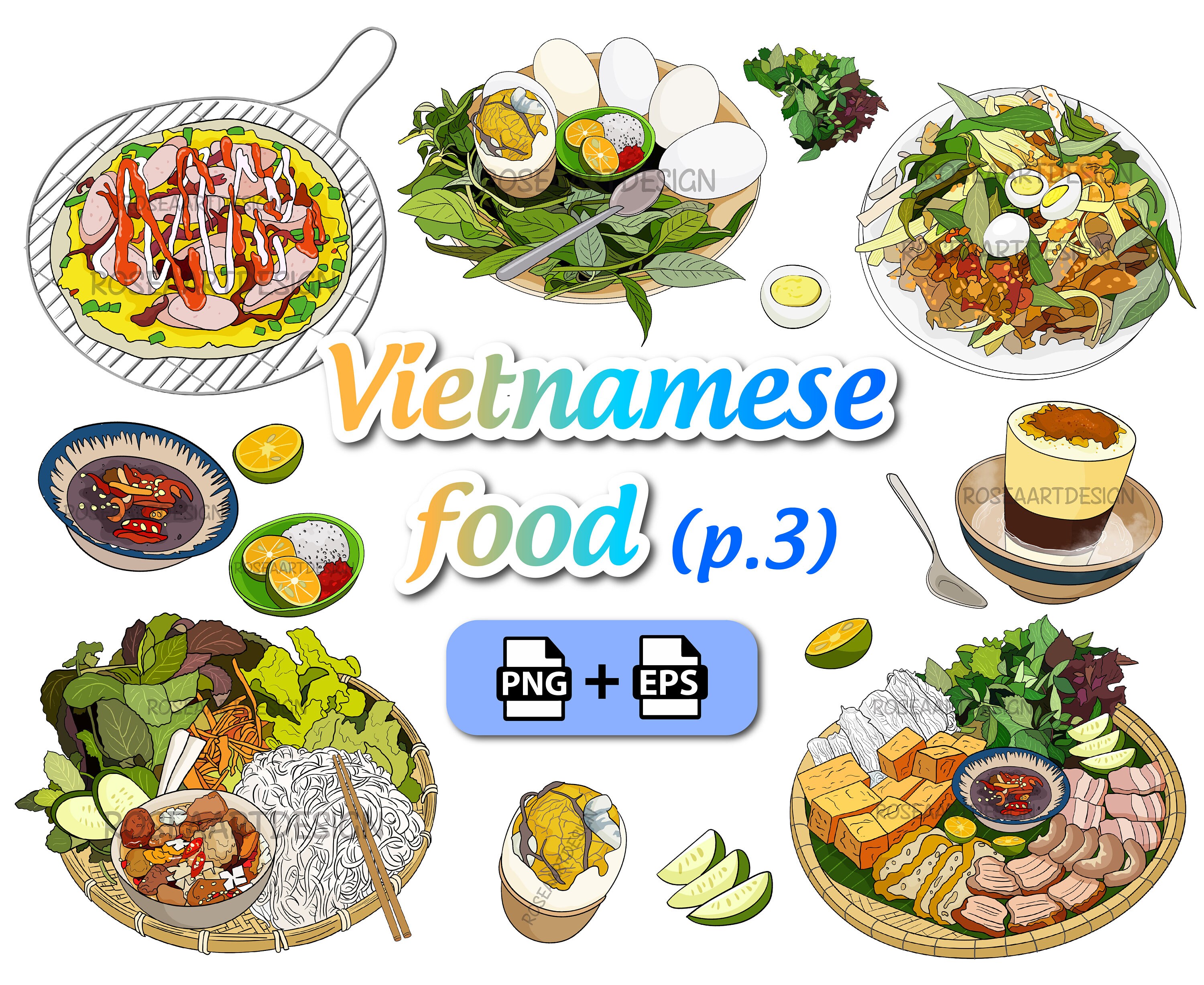 Vietnamese Food Clipart: Southeast Asian Cuisine (PNG, EPS) - Etsy