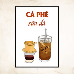 Ca Phe Sua Da, Café, Vietnam Vintage Food Poster, Wall Art Decor, Retro ...