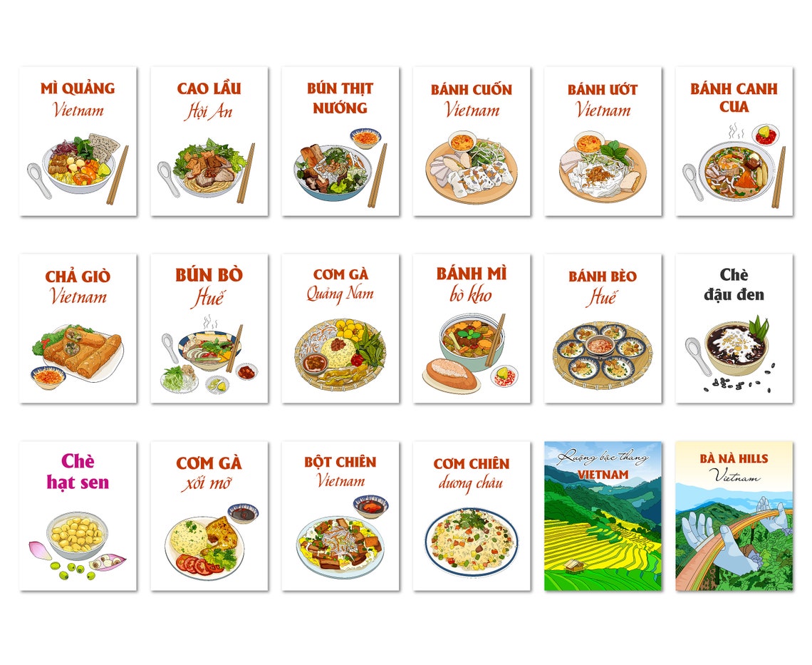 Vietnamese Food Clipart: Pho, Spring Rolls, Banh Mi (PNG, EPS) - Etsy