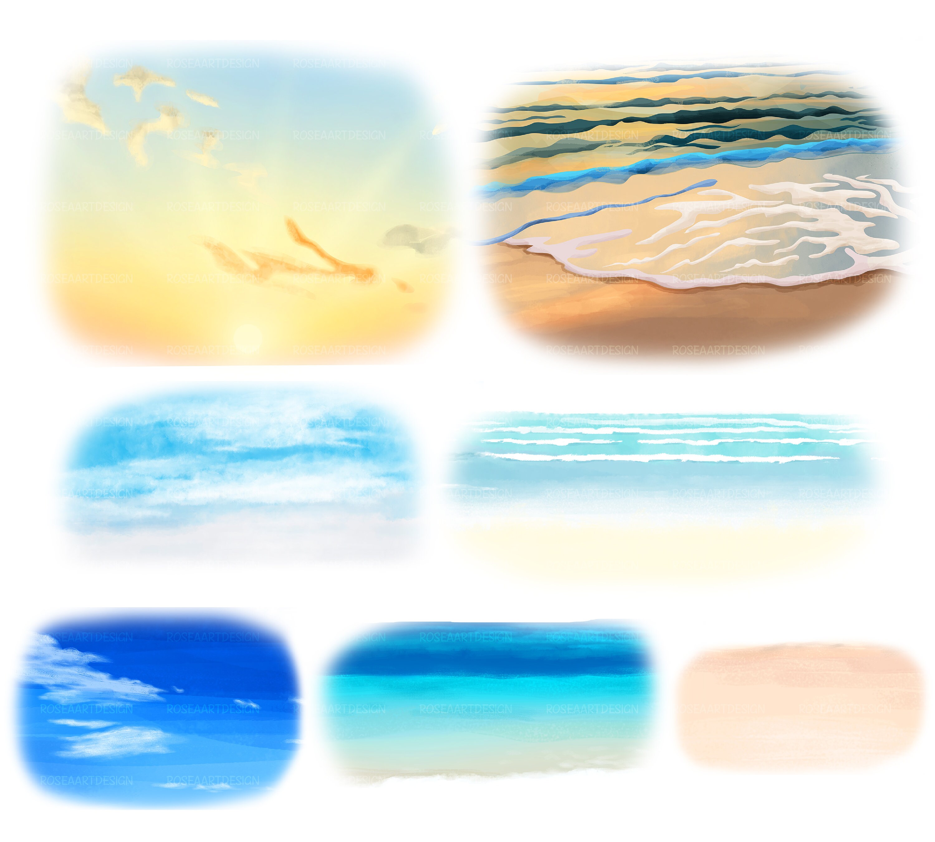 Watercolor Seascapes Clipart, Instant Download, Ocean Sky Sea Sand ...