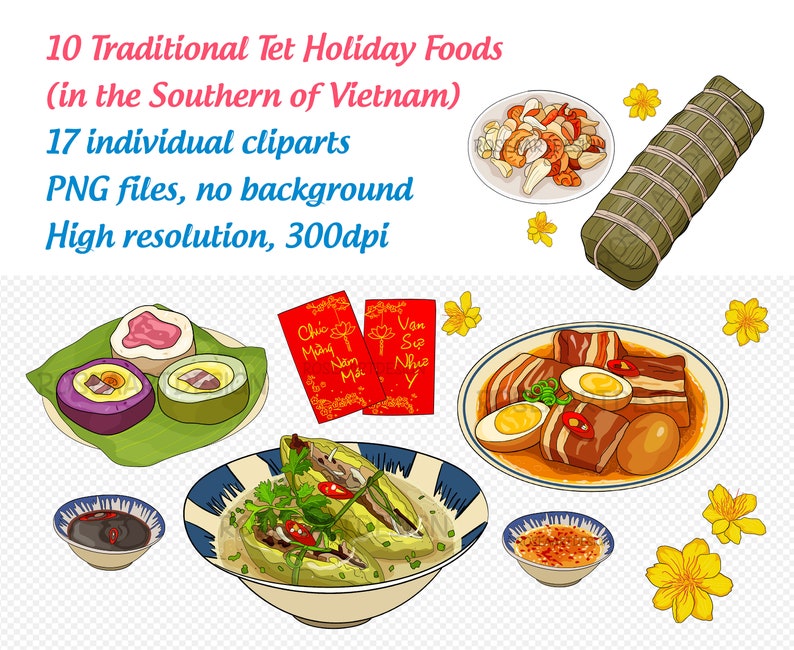 Vietnamese Tet Food Clipart southern Tet Holiday Foods - Etsy