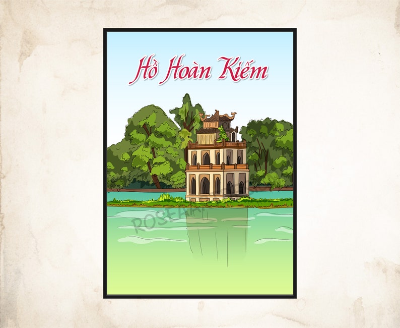 Hoan Kiem Lake Vintage Travel Poster: Hanoi, Vietnam (instant Download ...