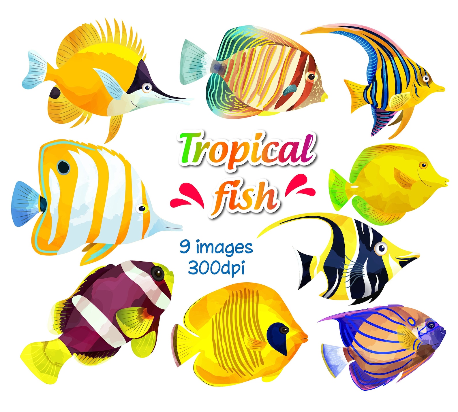Watercolor Tropical Fish Clipart, Instant Download, Colorful Fish ...