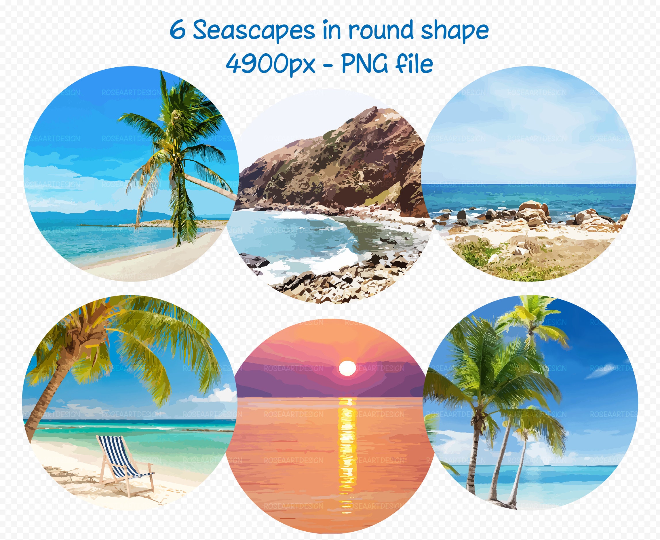 Watercolor Seascapes Clipart, Instant Download, Sunset Ocean Sky Sea ...