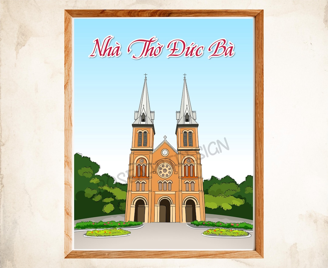 Nha Tho Duc Ba Poster, Notre-dame Cathedral Basilica of Saigon, Vintage ...