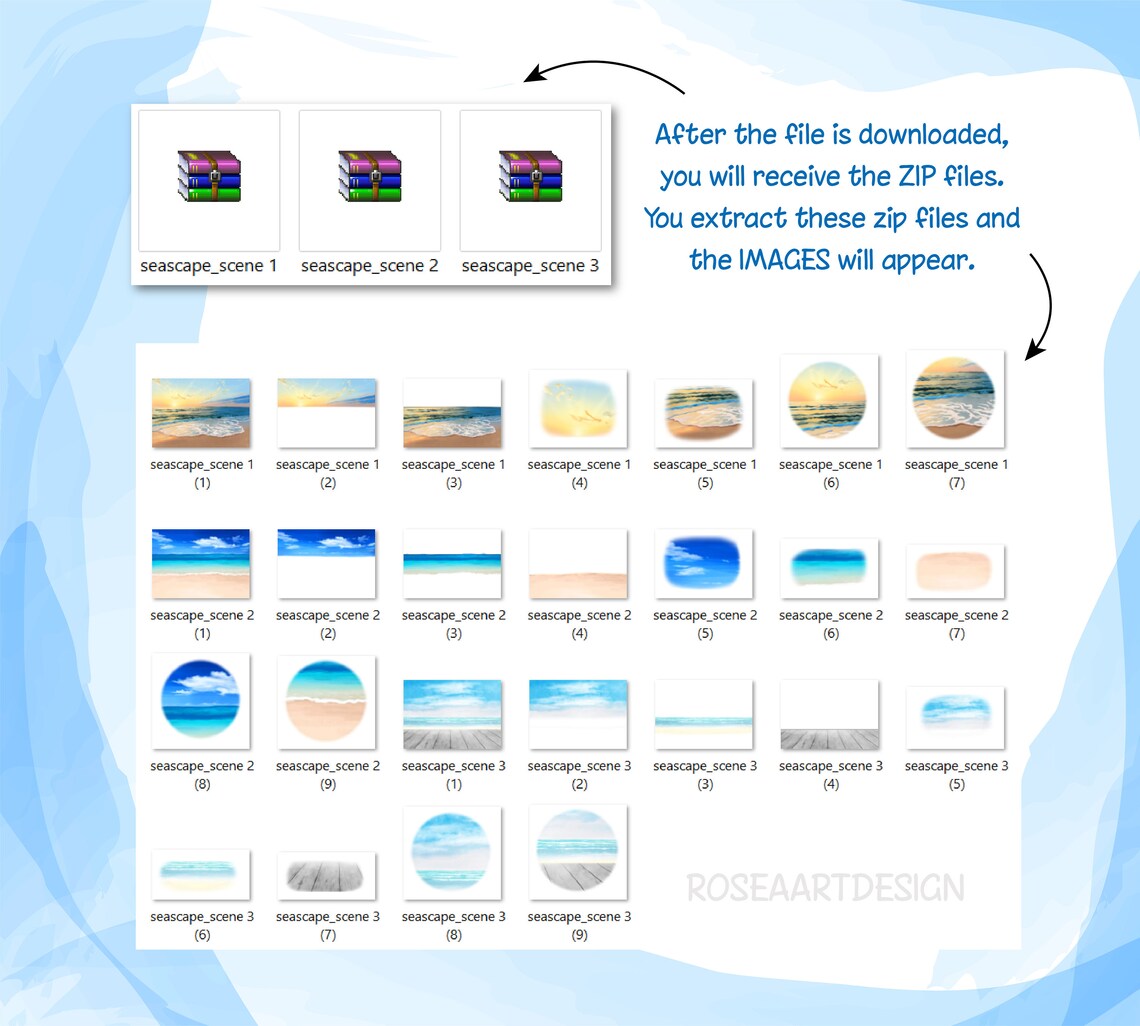 Watercolor Seascapes Clipart, Instant Download, Ocean Sky Sea Sand ...