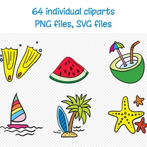 Hand Drawn Beach Clipart Bundle SVG, Beach PNG, Ocean PNG, Beach Icon ...