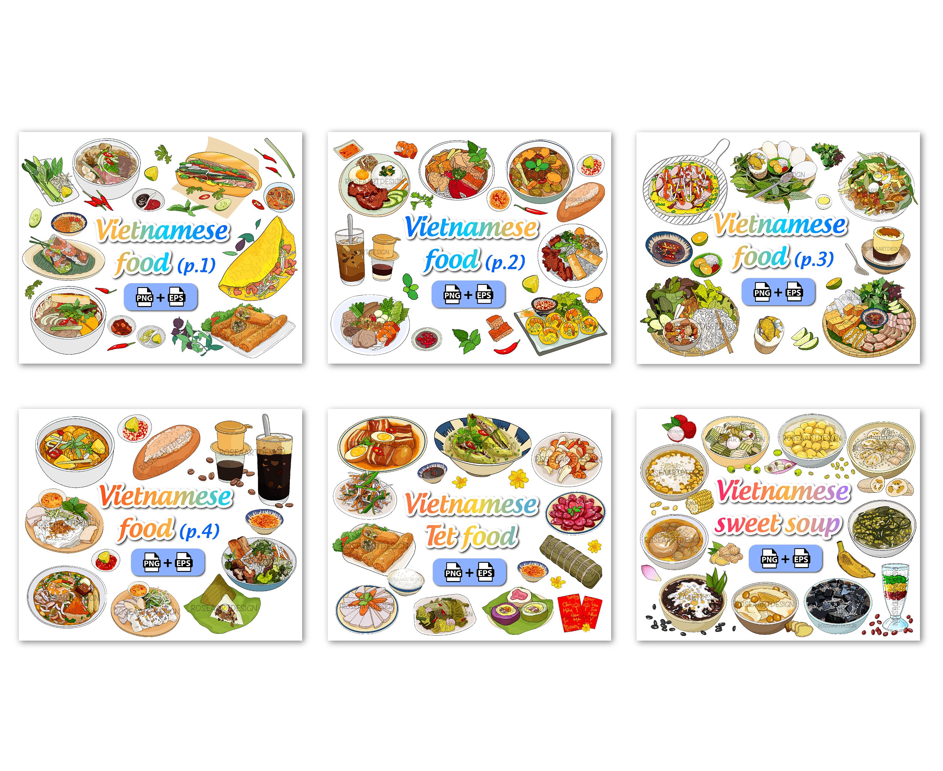 Vietnamese Tet Food Clipart: Southern Cuisine (PNG, EPS) - Etsy
