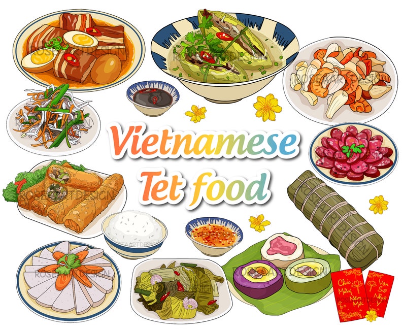 Vietnamese Tet Food Clipart southern Tet Holiday Foods - Etsy