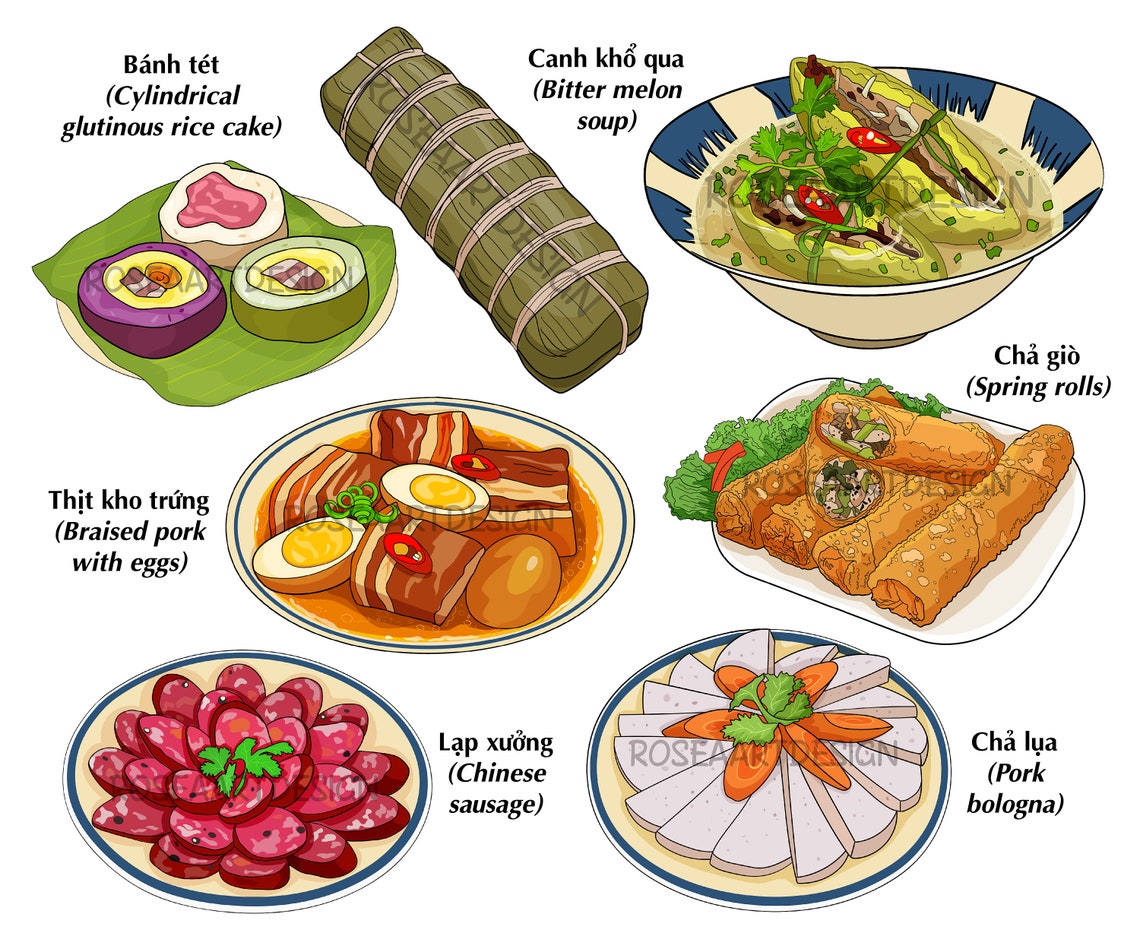 Vietnamese Tet Food Clipart (southern), Tet Holiday Foods, Vietnamese ...