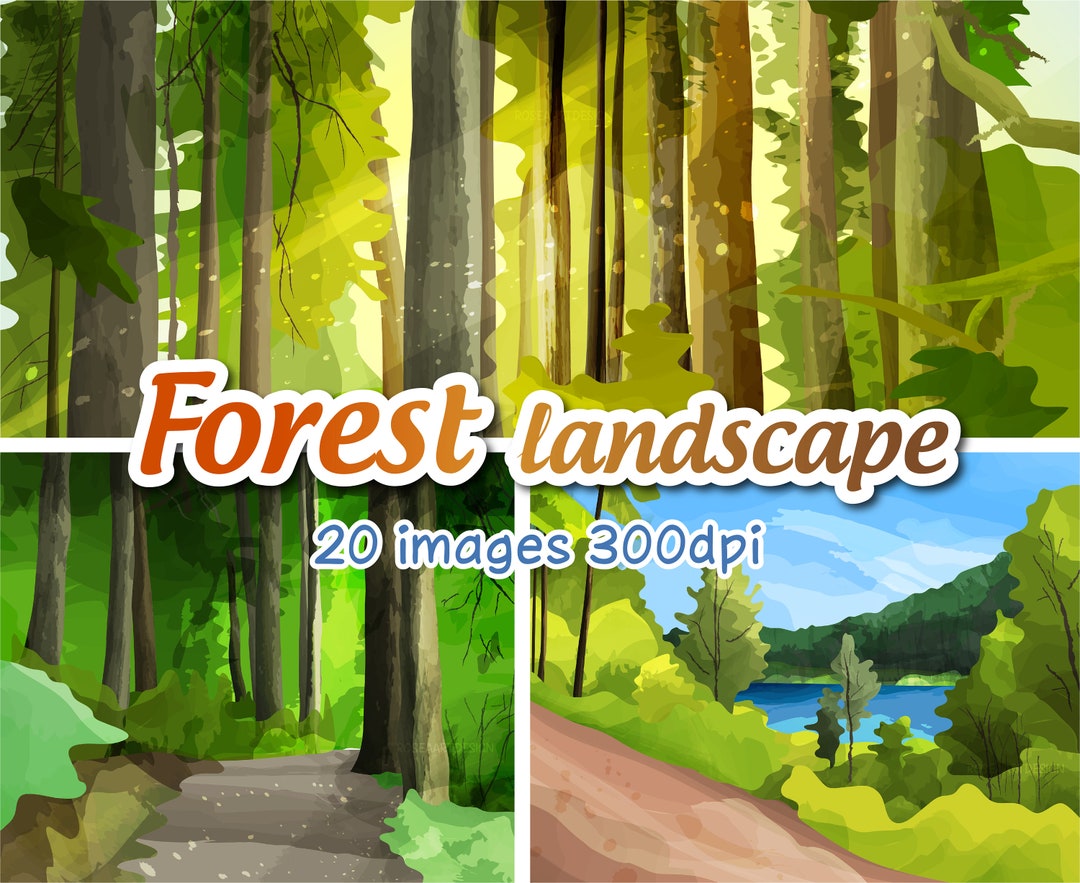 Watercolor Forest Clipart, Forest Landscape, Nature Scene, Instant ...