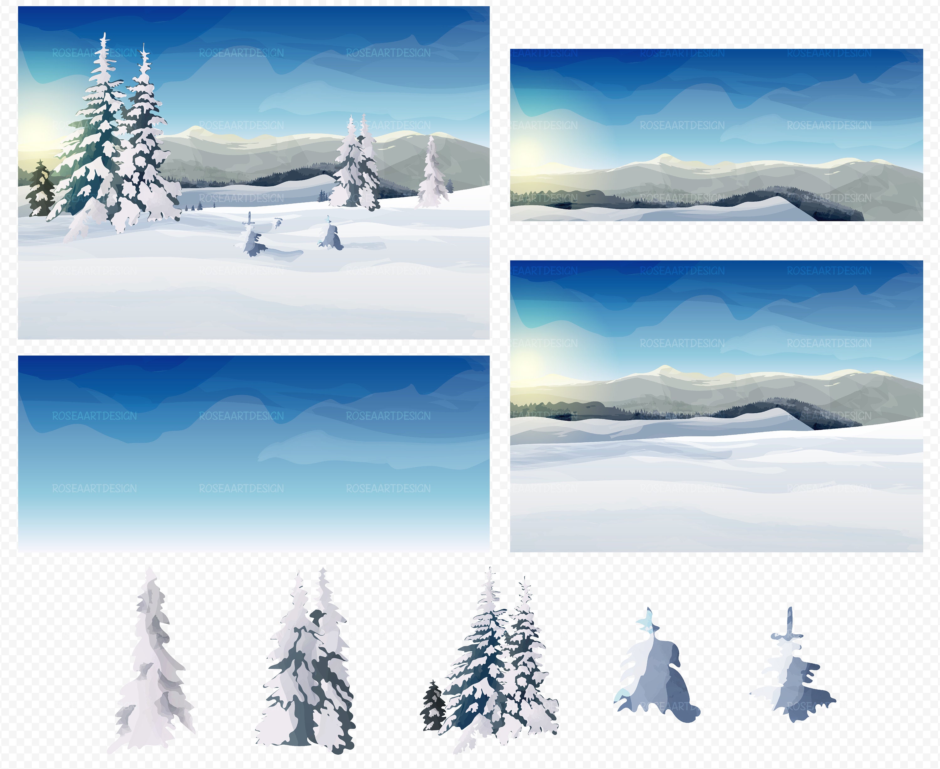 Watercolor Winter Clipart, Instant Download, Winter Landscape Sky Snow ...