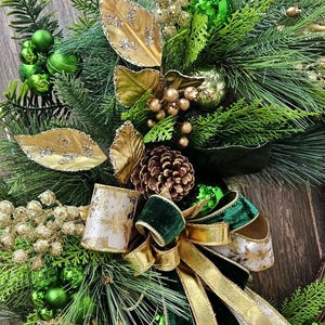 Emerald Green and Gold Christmas Wreath, Holiday Front Door Wreath ...