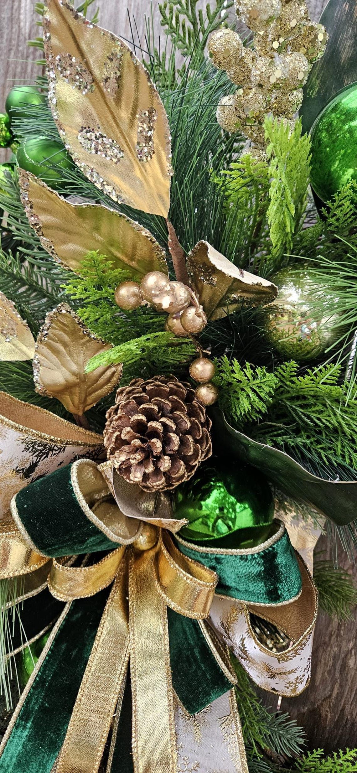 Emerald Green and Gold Christmas Wreath, Holiday Front Door Wreath ...