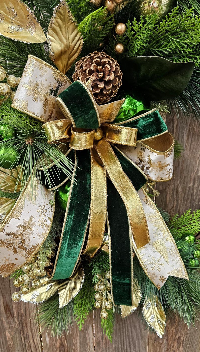 Emerald Green and Gold Christmas Wreath, Holiday Front Door Wreath ...
