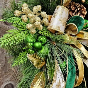 Emerald Green and Gold Christmas Wreath, Holiday Front Door Wreath ...