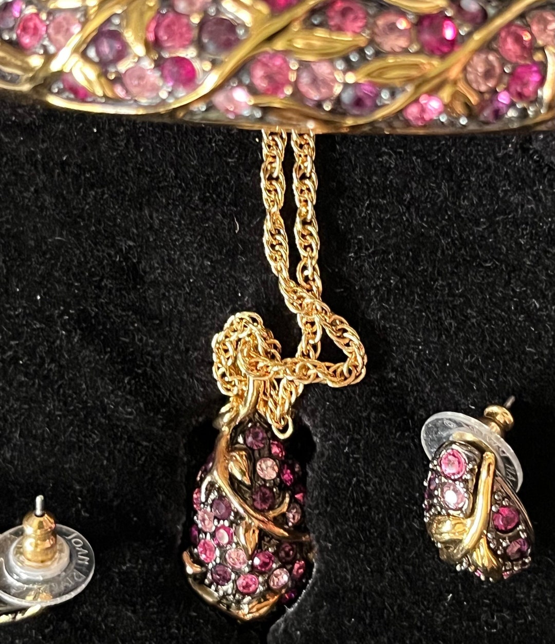 Joan Rivers Blackberry Faberge Egg Pendant, Earrings and Bracelet Lot ...