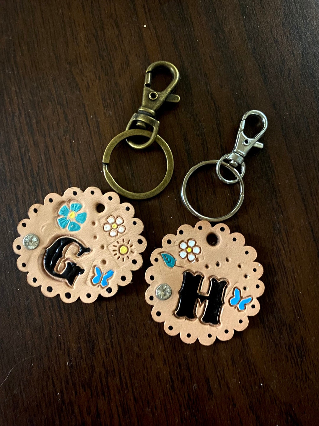 Handstamped Personalized Leather Keychain Handpainted Leather Keychain ...