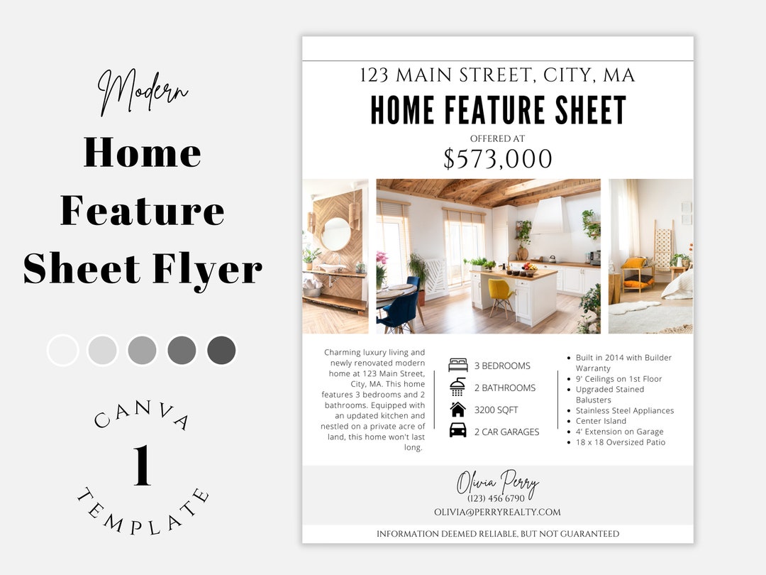 Real Estate Listing Flyer, Feature Sheet, Listing Template, Real Estate ...