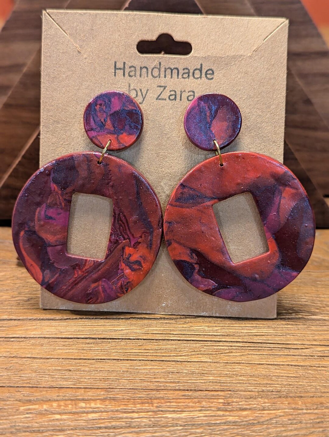 Crimson Orbit – Bold Marbled Statement Polymer Clay Earrings - Etsy