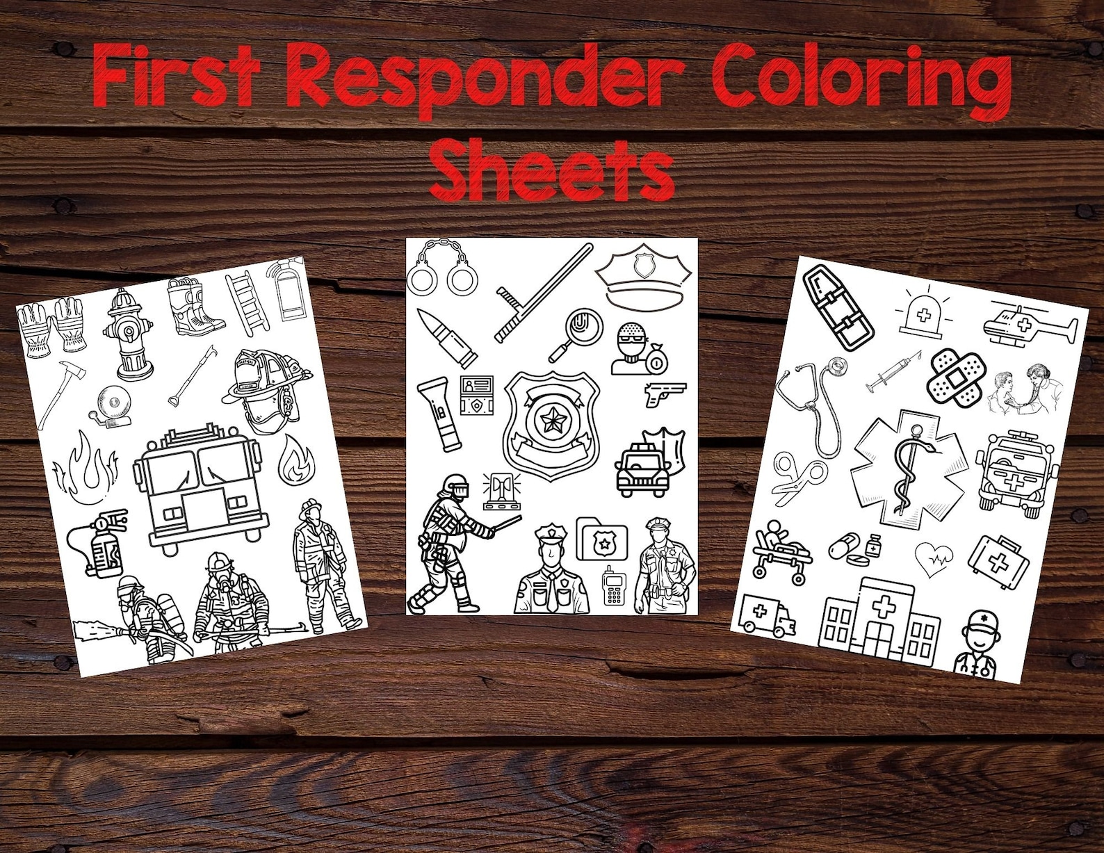 First Responder Coloring Sheets - Etsy