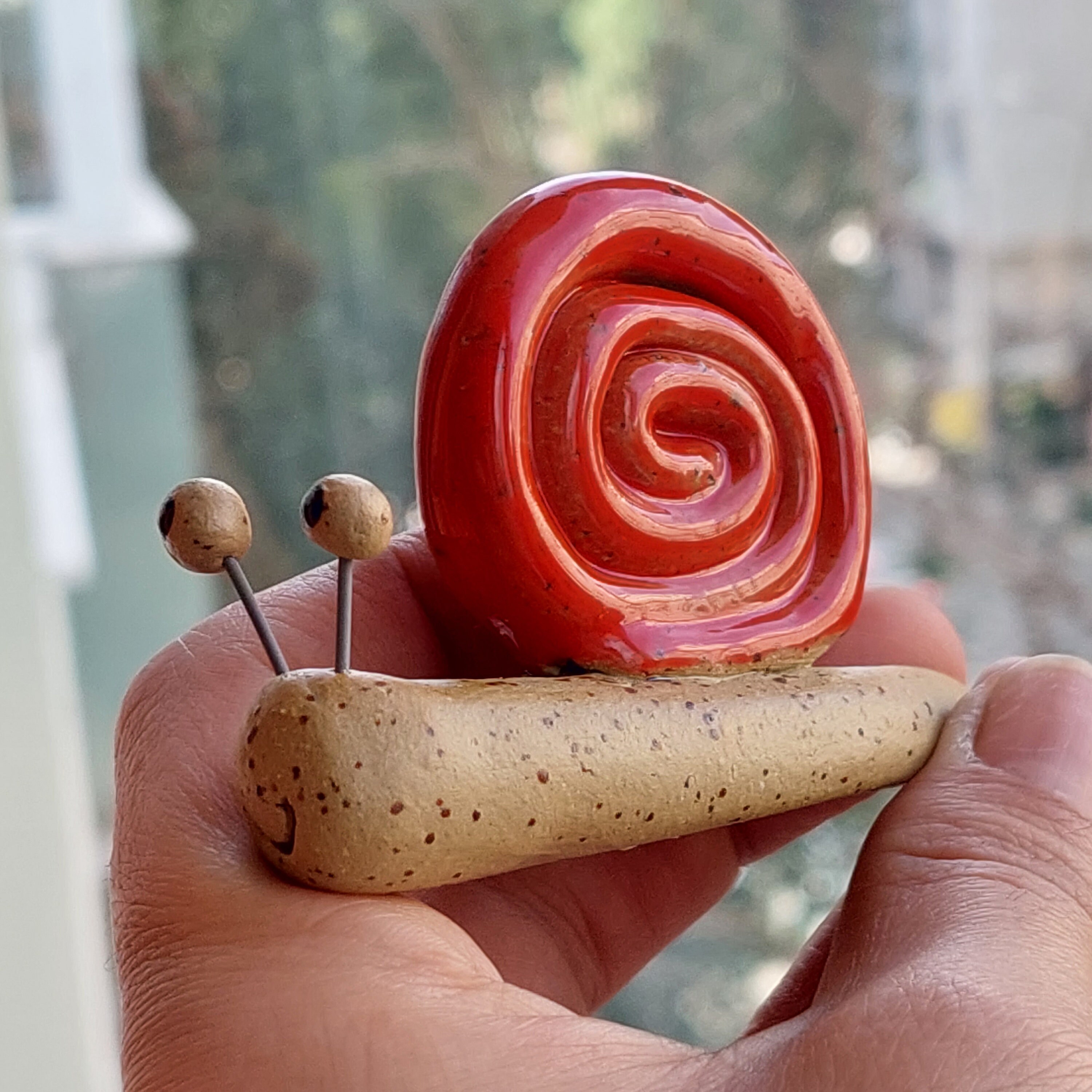 Handmade Ceramic Miniature Snail Figures, Animal Figurine, Stoneware ...