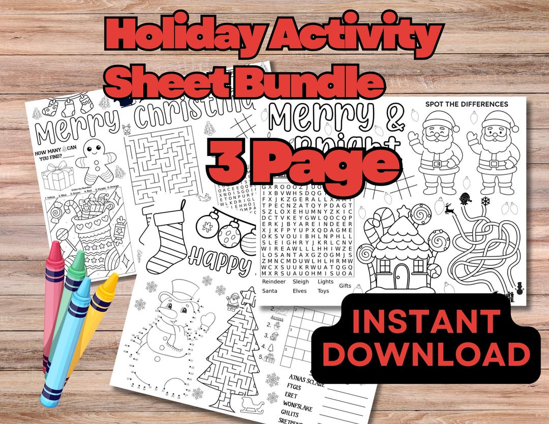 Kids Christmas Activity Bundle – 3 Printable Holiday Worksheets ...