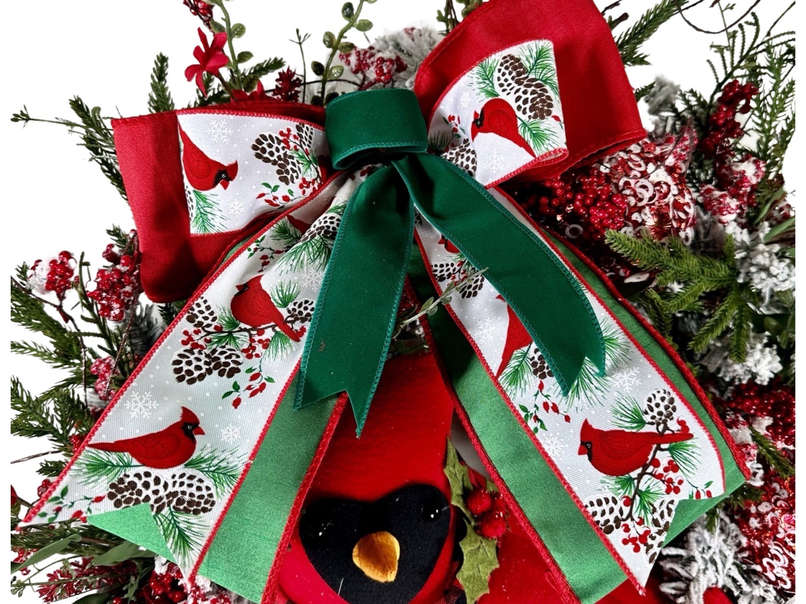 Red Cardinal Christmas Wreath Red Florals With Greenery Wall - Etsy