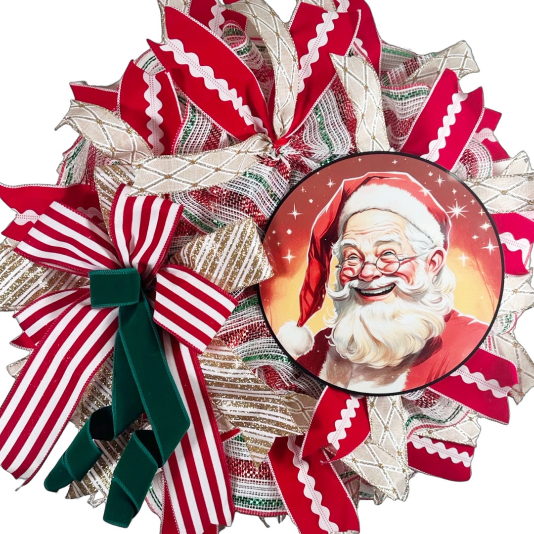 Traditional Red and White Jolly Santa Claus Wreath for Screen Door ...