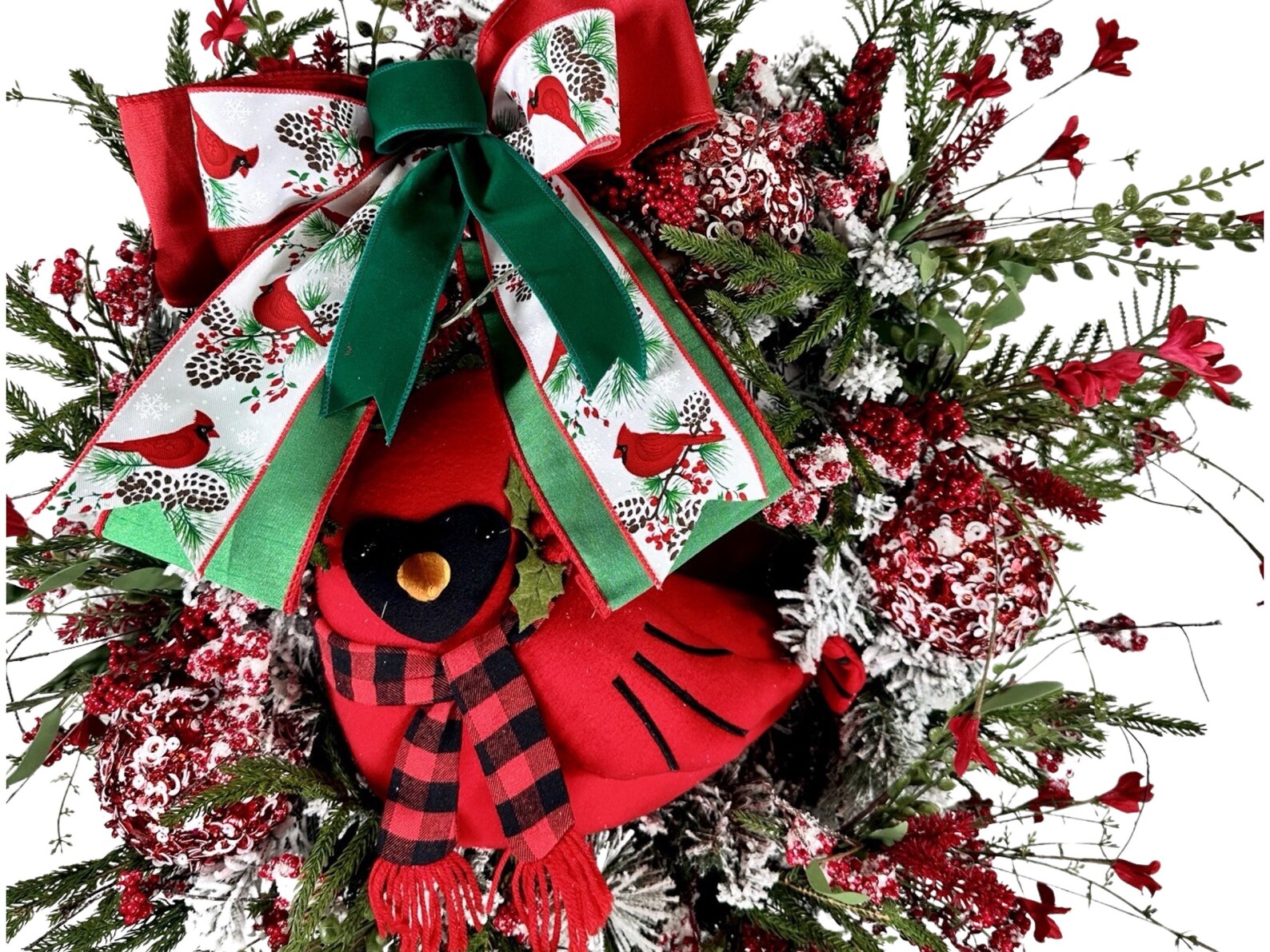 Red Cardinal Christmas Wreath Red Florals With Greenery Wall - Etsy