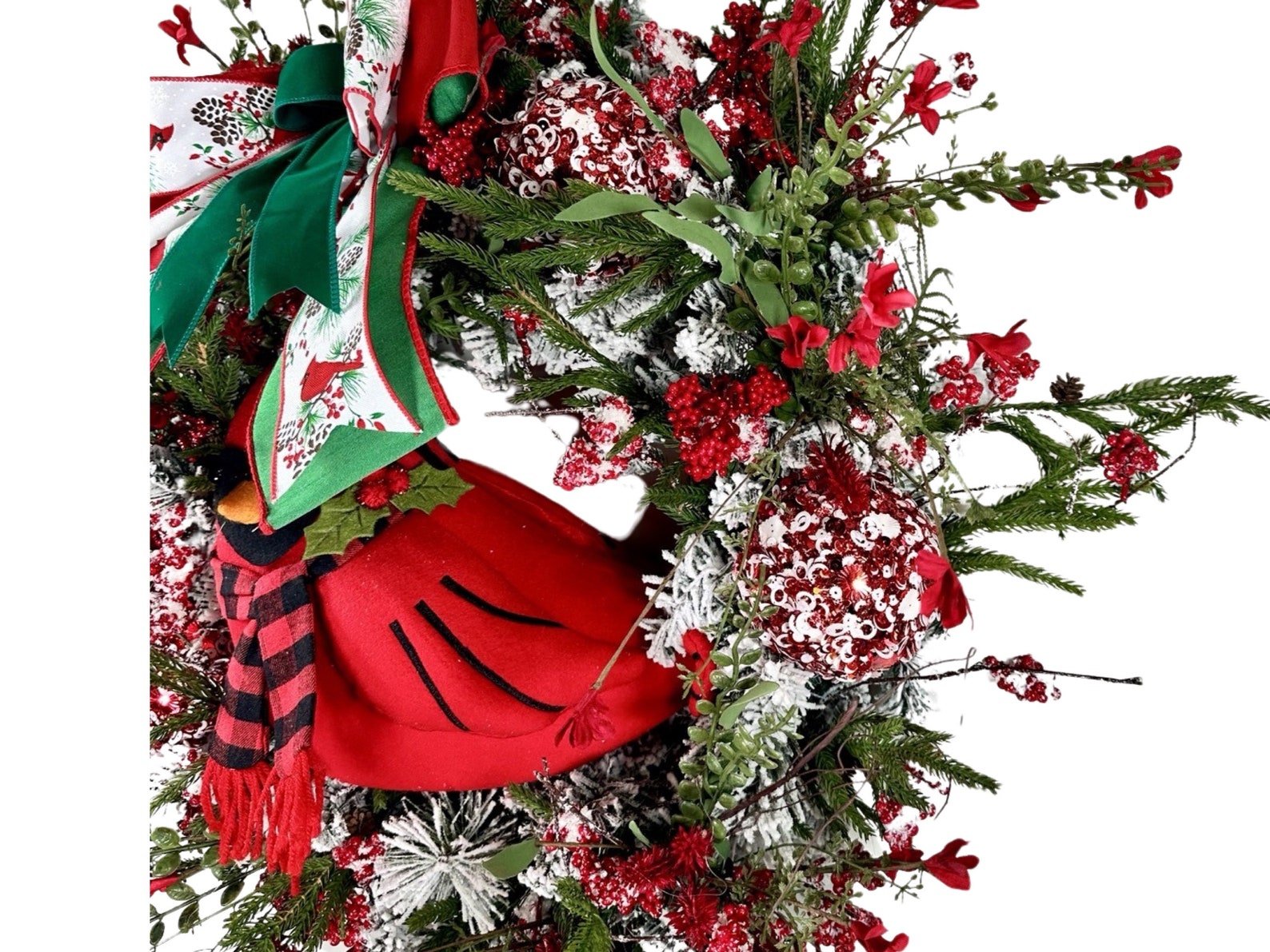 Red Cardinal Christmas Wreath Red Florals With Greenery Wall - Etsy