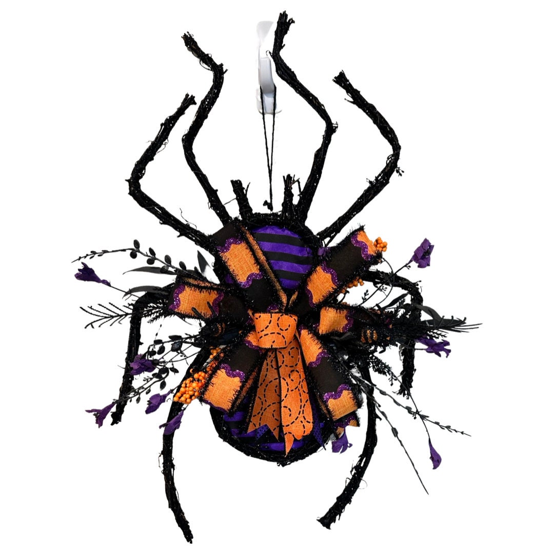 Creepy Orange, Purple and Black Long Legged Grapevine Spider Wreath ...
