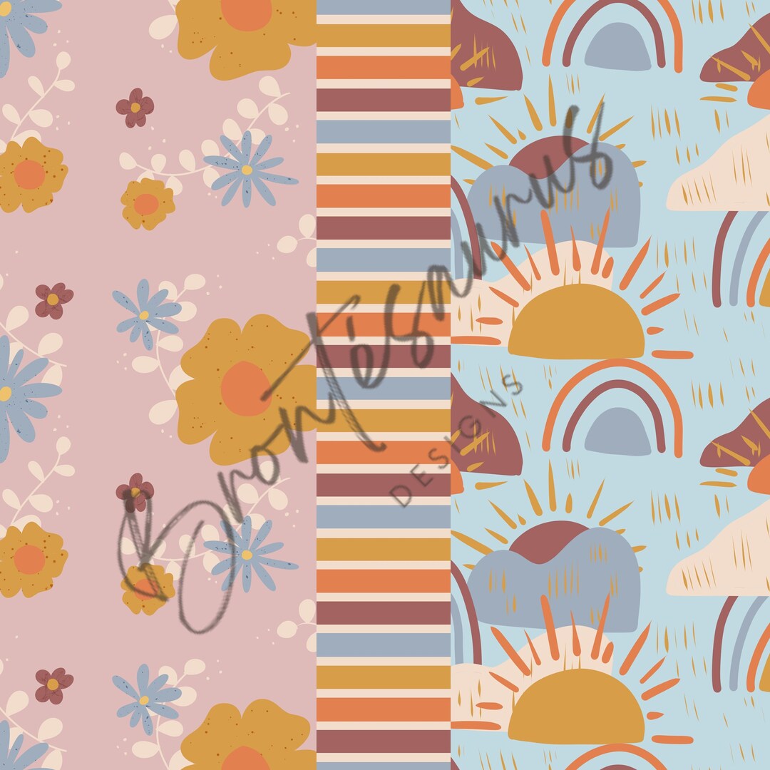 Boho Floral Seamless Pattern Boho Stripes Seamless File - Etsy