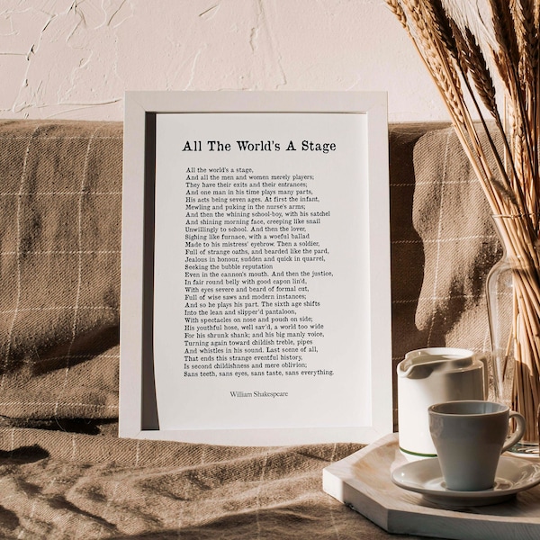 William Shakespeare All the World's a Stage Poem Art Print - Etsy