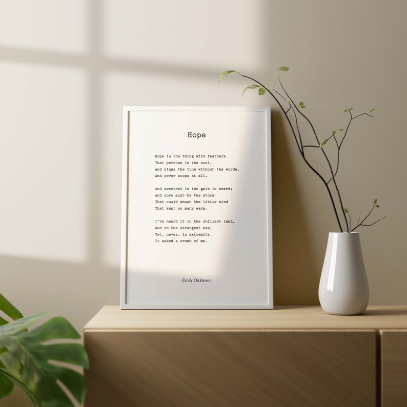 Emily Dickinson Poem Print Hope is the Thing With Feather | Etsy
