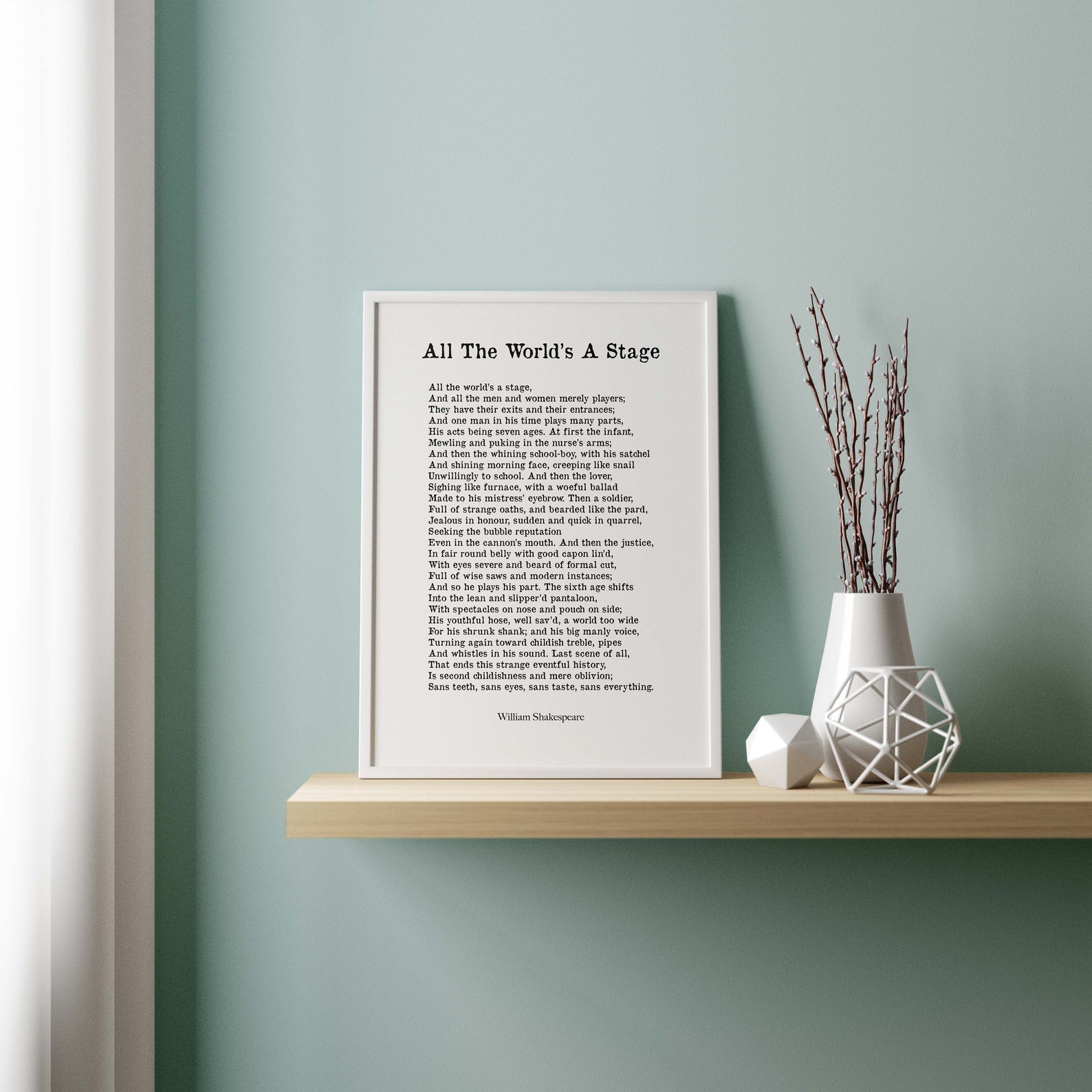 William Shakespeare Poem Print, All the World's a Stage, Drama Play ...